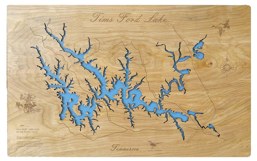 Tims Ford Lake, Tennessee - laser cut wood map| Personal Handcrafted ...