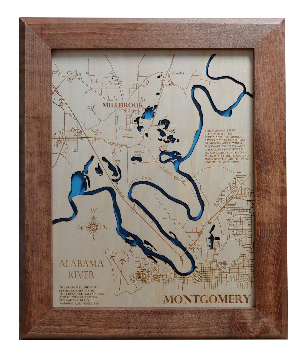 Alabama River, Alabama - Laser Cut Wood Map| Personal Handcrafted Displays