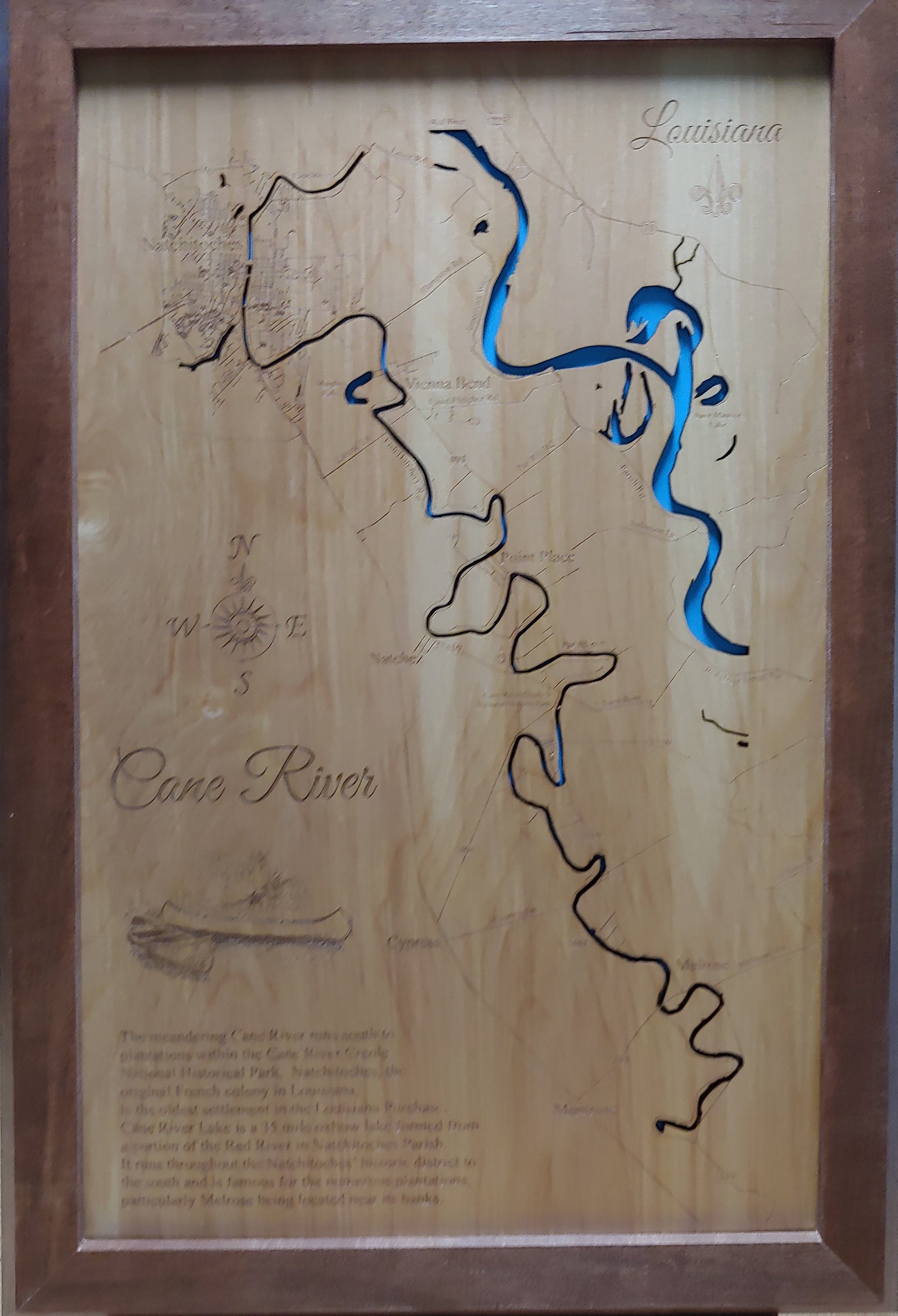 Cane River, Louisiana - Laser Cut Wood Map| Personal Handcrafted Displays