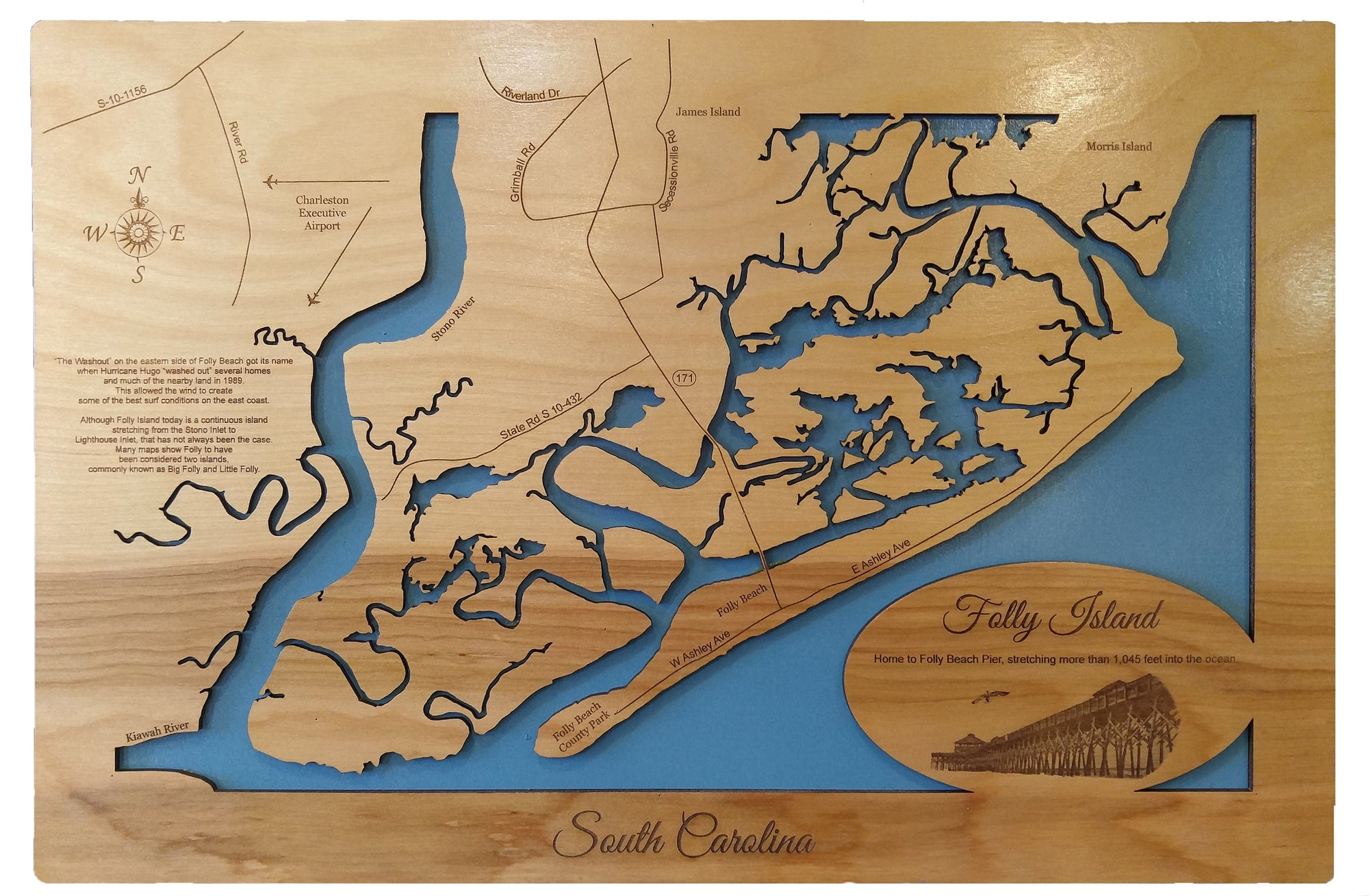 Folly Island, South Carolina - Coastal Map - laser cut wood map ...