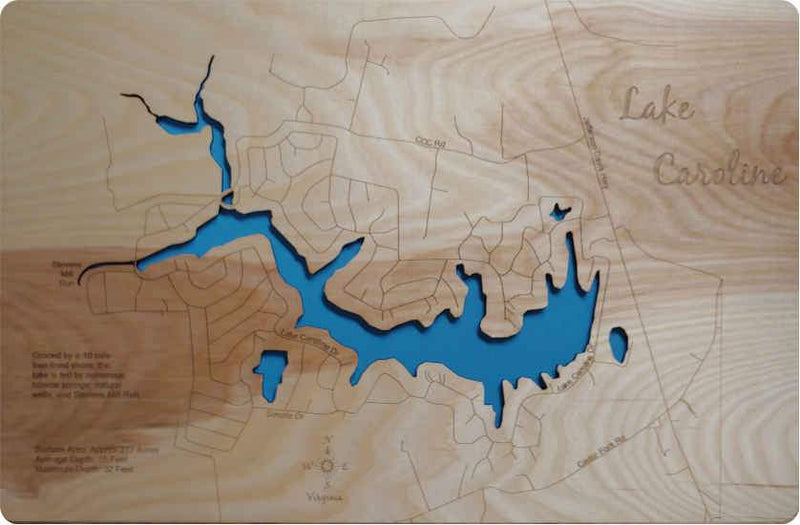 Lake Caroline, Virginia - Laser Cut Wood Map| Personal Handcrafted Displays