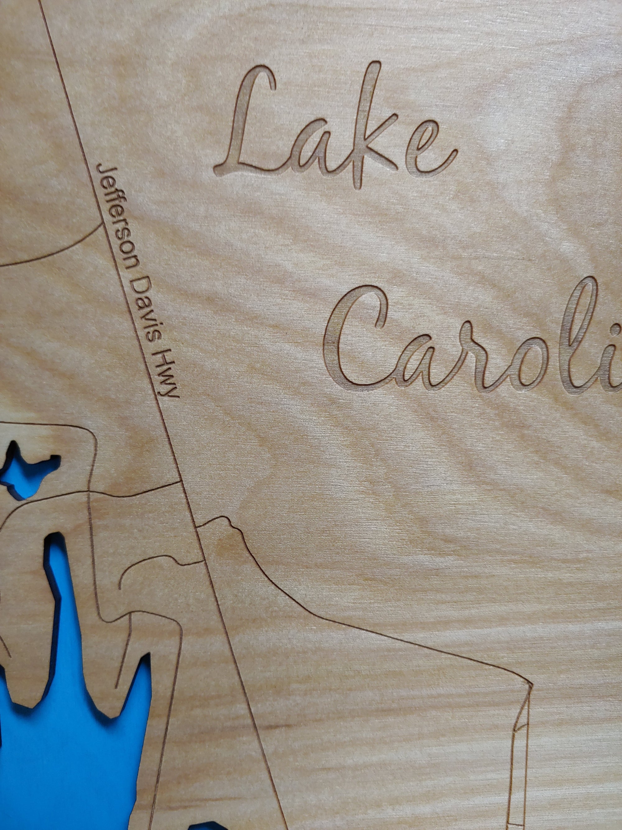 Lake Caroline, Virginia - Laser Cut Wood Map| Personal Handcrafted Displays