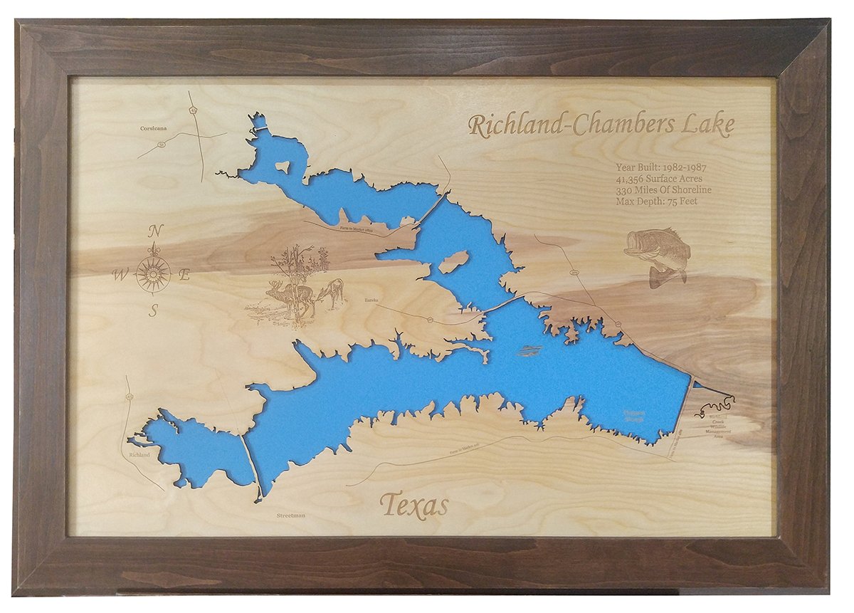 Richland-Chambers Lake Texas - laser cut wood map| Personal Handcrafted ...