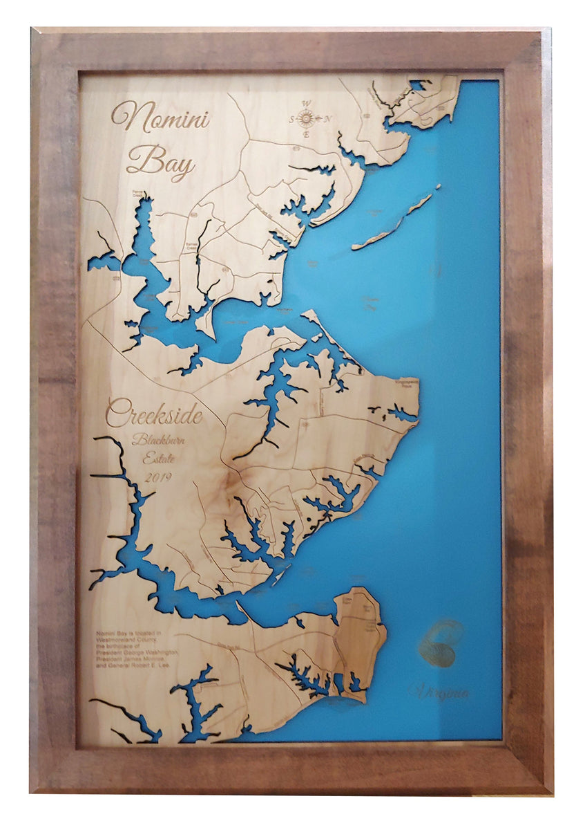 Nomini Bay, Virginia - laser cut wood map| Personal Handcrafted Displays