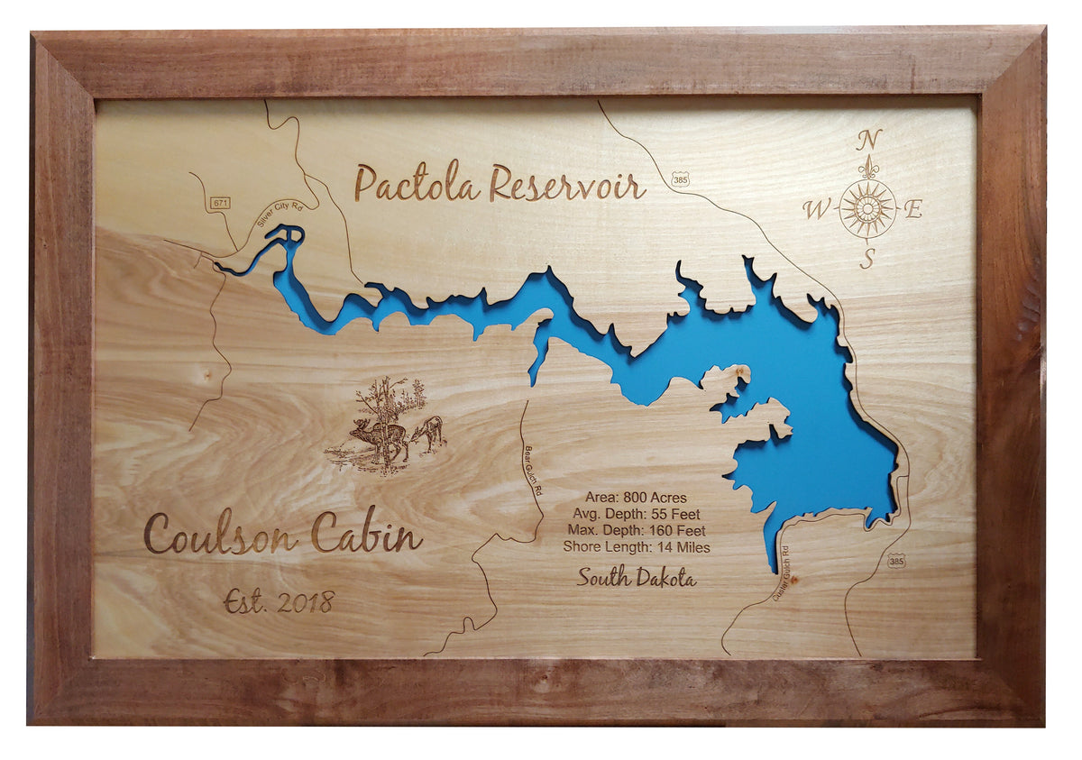 Pactola Lake, South Dakota - laser cut wood map| Personal Handcrafted ...