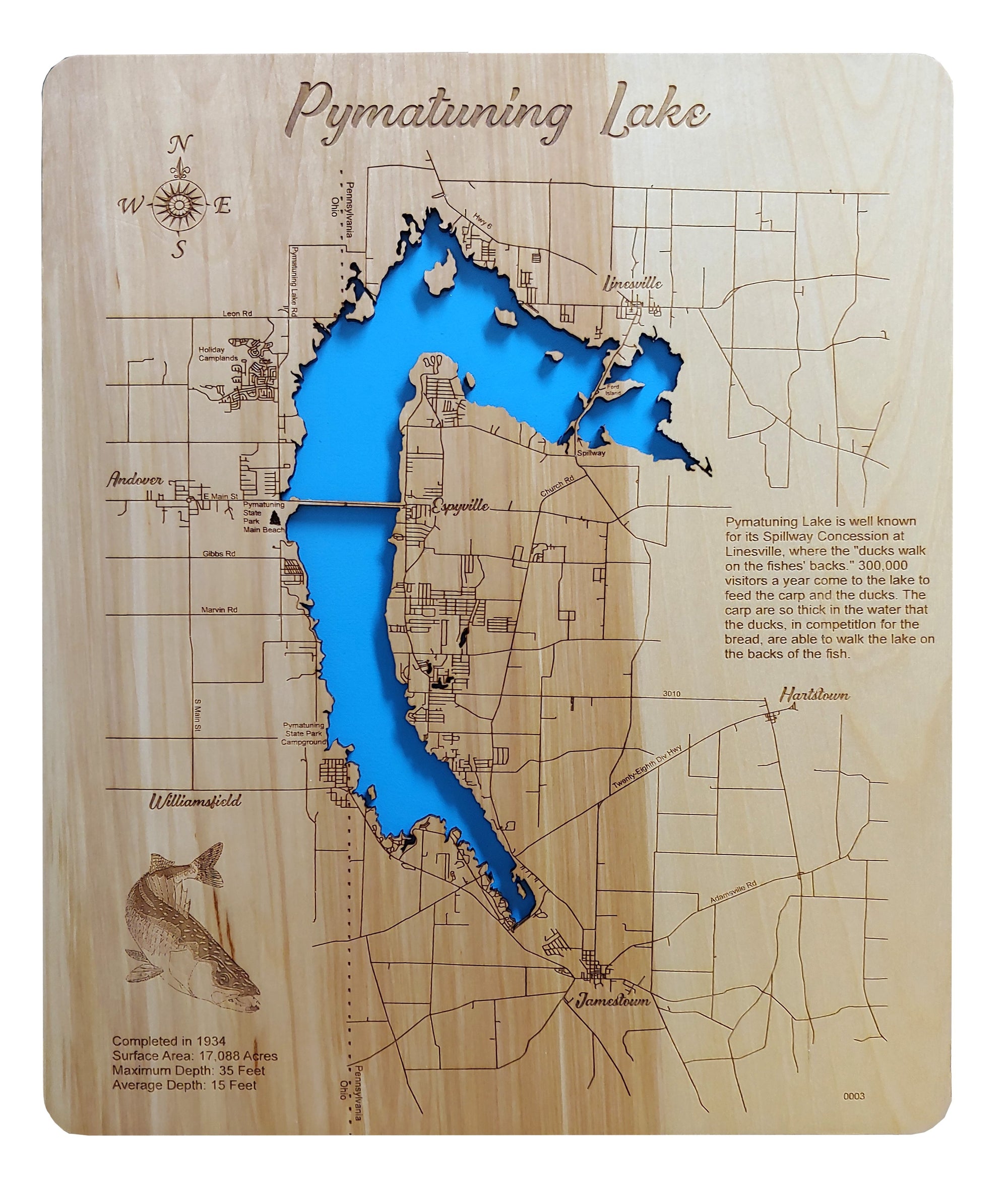 Pymatuning Lake in PA and OH - laser cut wood map| Personal Handcrafted ...