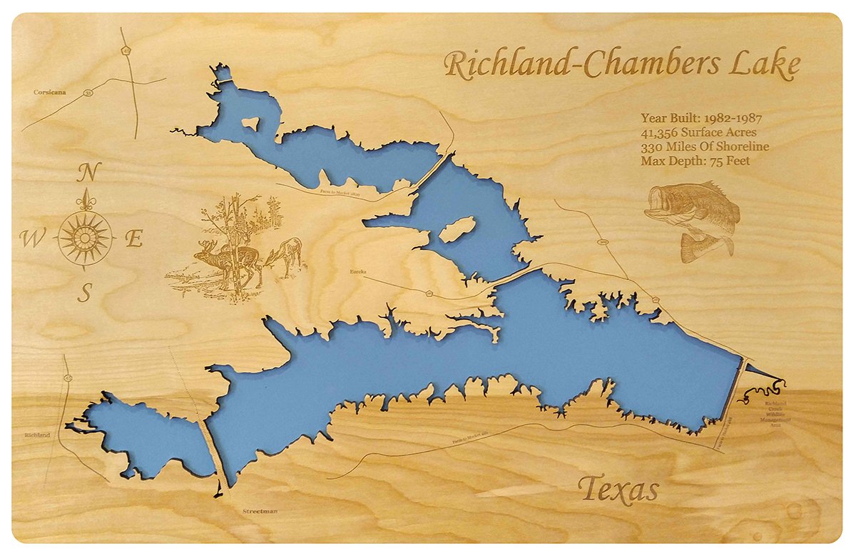Richland-Chambers Lake Texas - laser cut wood map| Personal Handcrafted ...