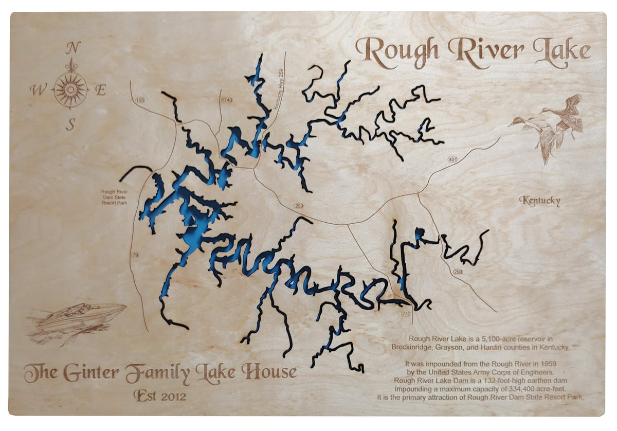 Rough River Lake Kentucky - laser cut wood map| Personal Handcrafted ...