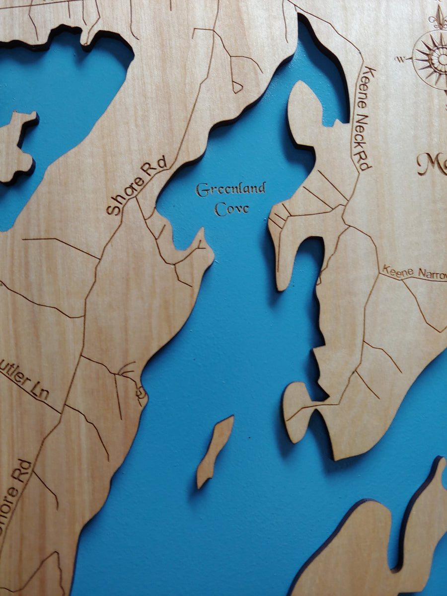 Round Pond and Muscongus Pond, Maine - laser cut wood map| Personal ...