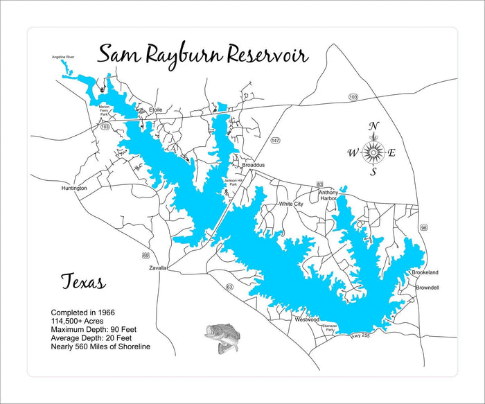 Sam Rayburn Reservoir, Texas - laser cut wood map| Personal Handcrafted ...