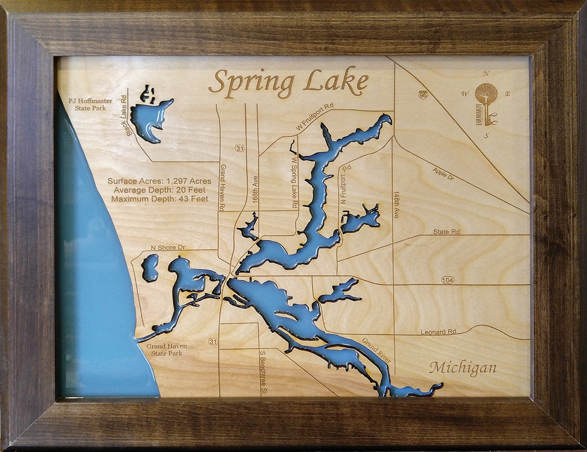 Spring Lake Michigan - laser cut wood map| Personal Handcrafted Displays