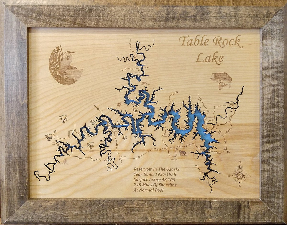 Table Rock Lake, Missouri - laser cut wood map| Personal Handcrafted ...