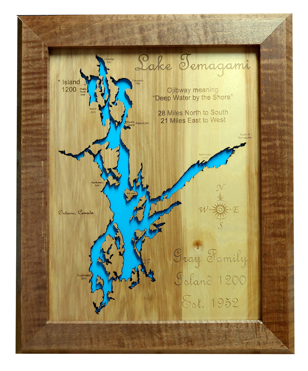 Lake Temagami, Ontario, Canada - laser cut wood map| Personal ...