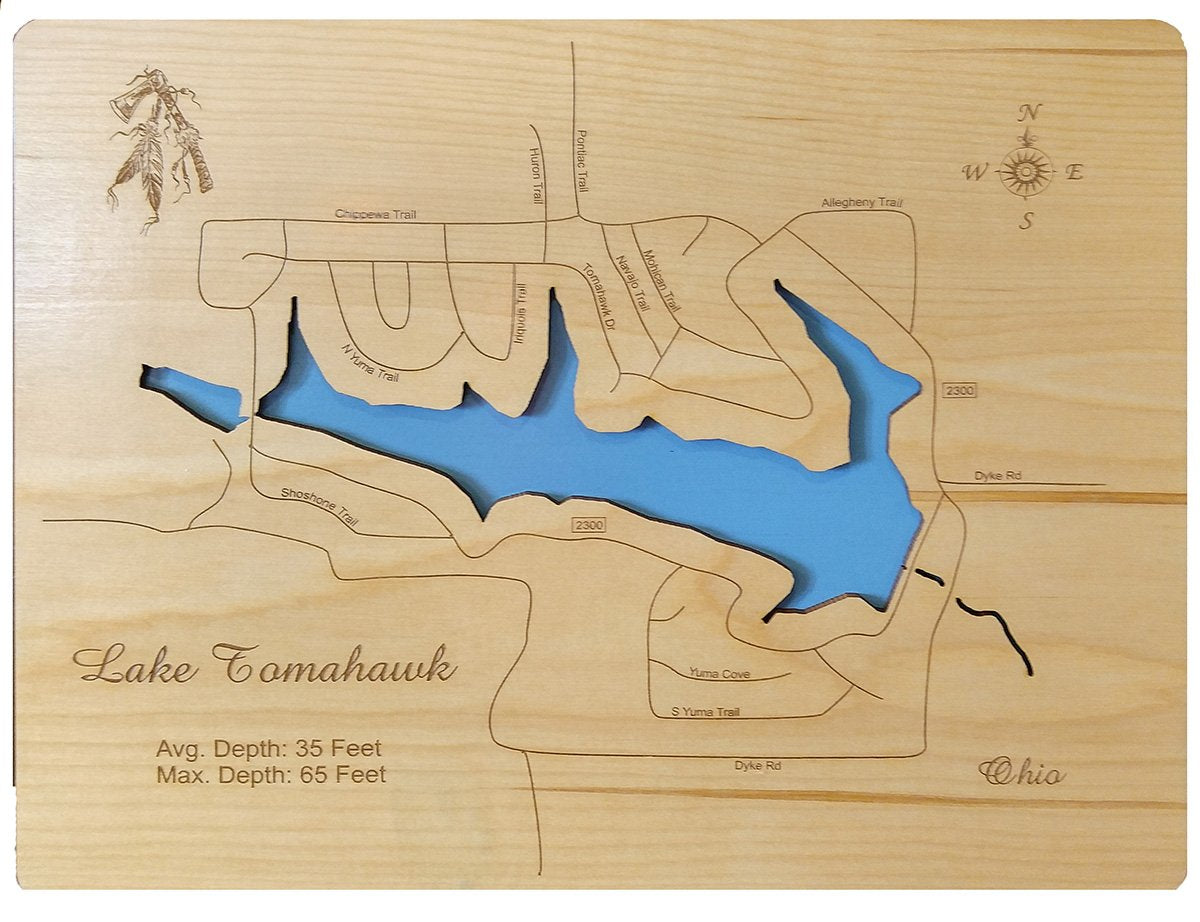 Lake Tomahawk Ohio - laser cut wood map| Personal Handcrafted Displays