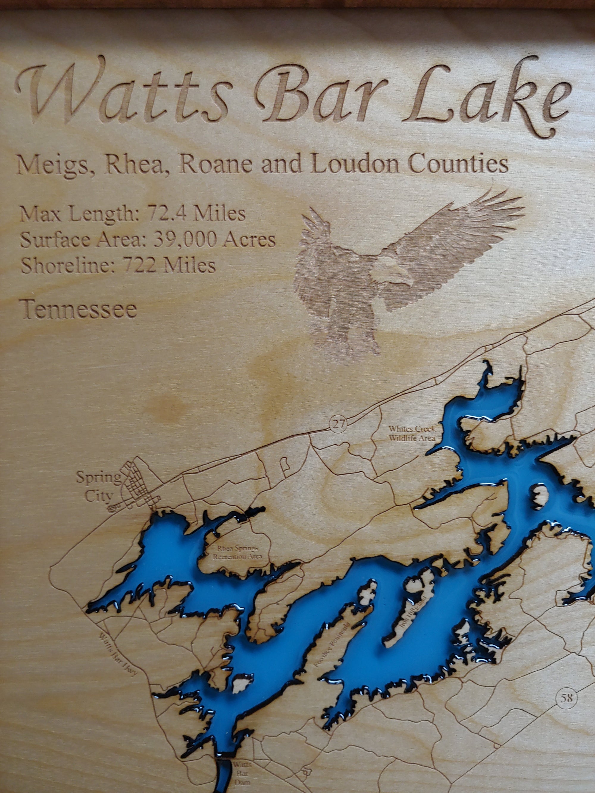 Watts Bar Lake, Tennessee - laser cut wood map| Personal Handcrafted ...