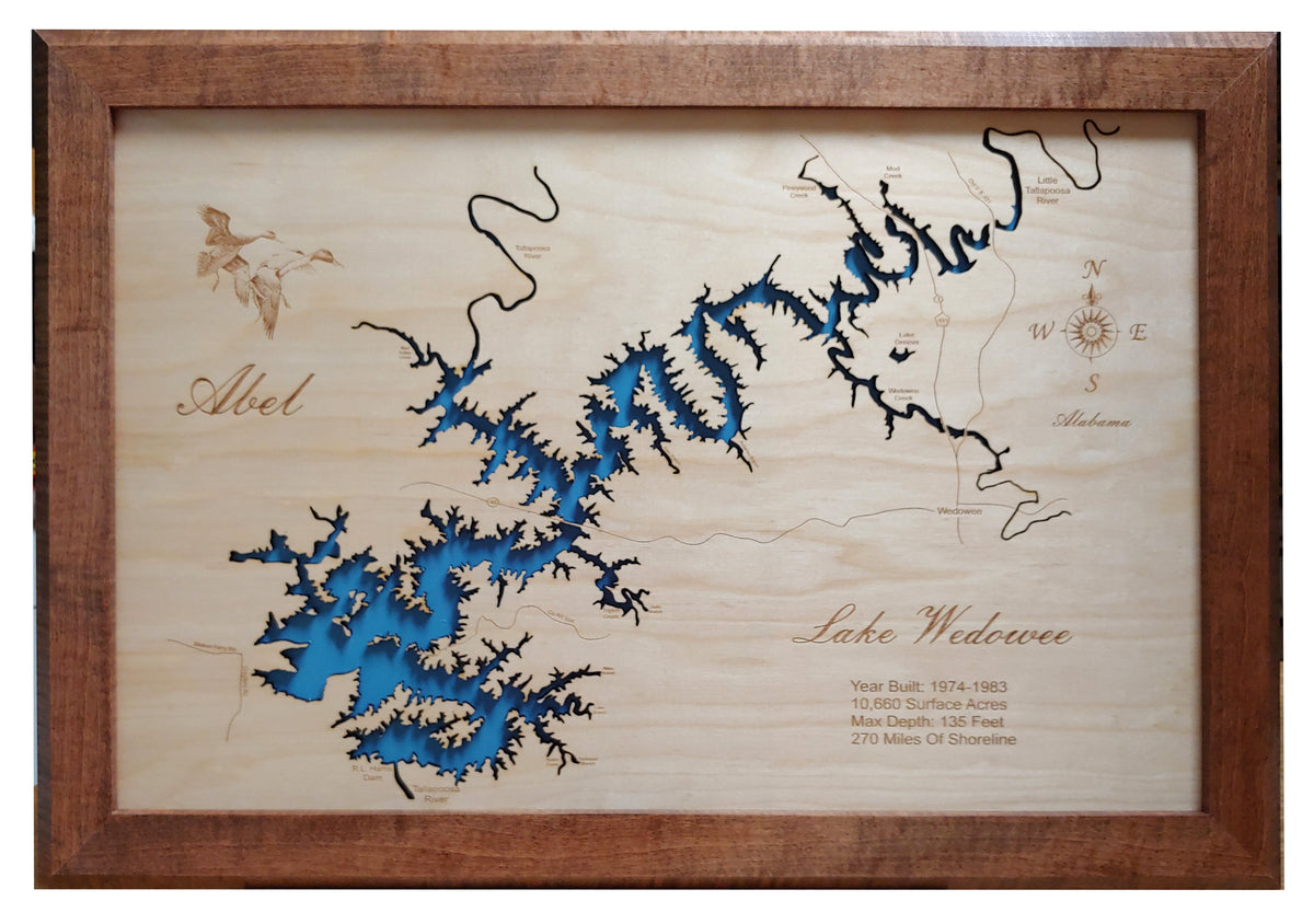 Lake Wedowee Alabama - laser cut wood map| Personal Handcrafted Displays