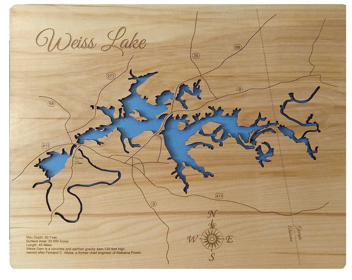 Weiss Lake, Alabama and Georgia- laser cut wood map| Personal ...